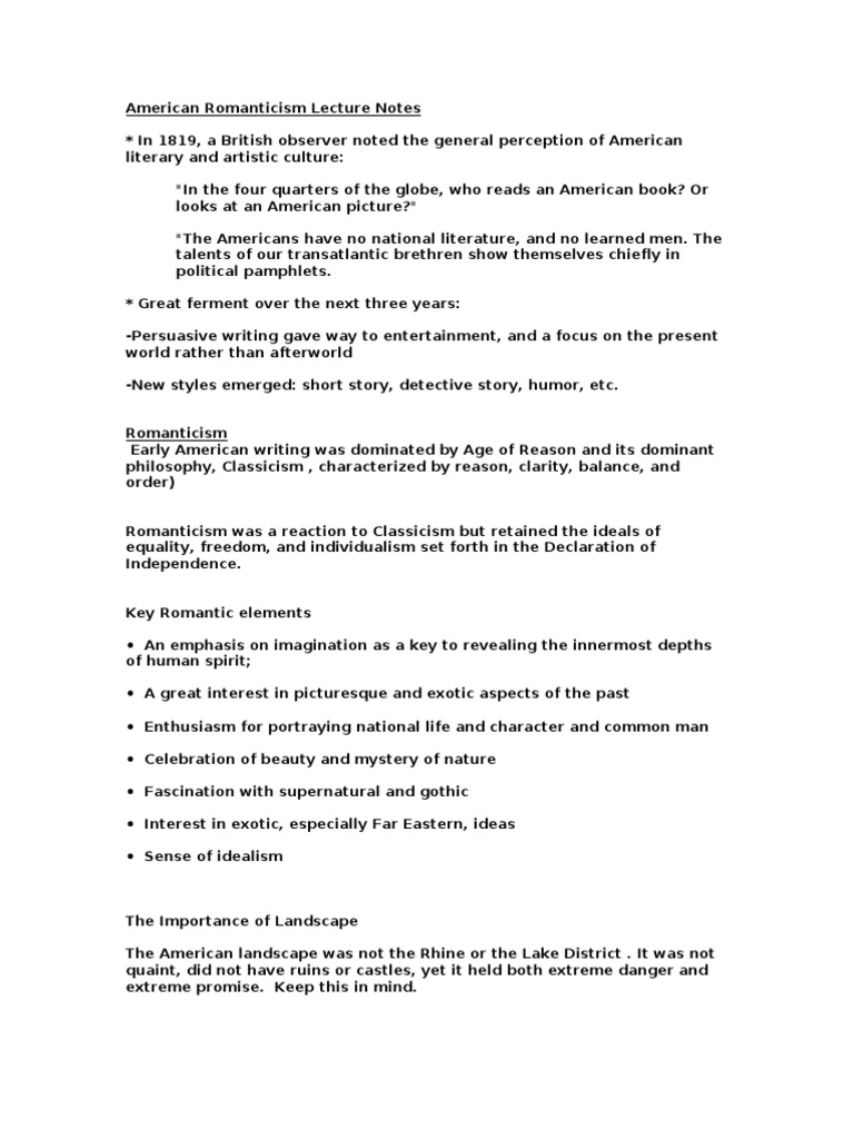 American Romanticism Lecture Notes | PDF | The Raven | Romanticism