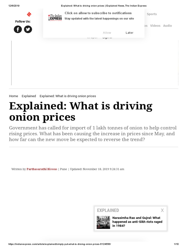 Explained - What Is Driving Onion Prices - Explained News, The Indian Express | PDF | Retail ...