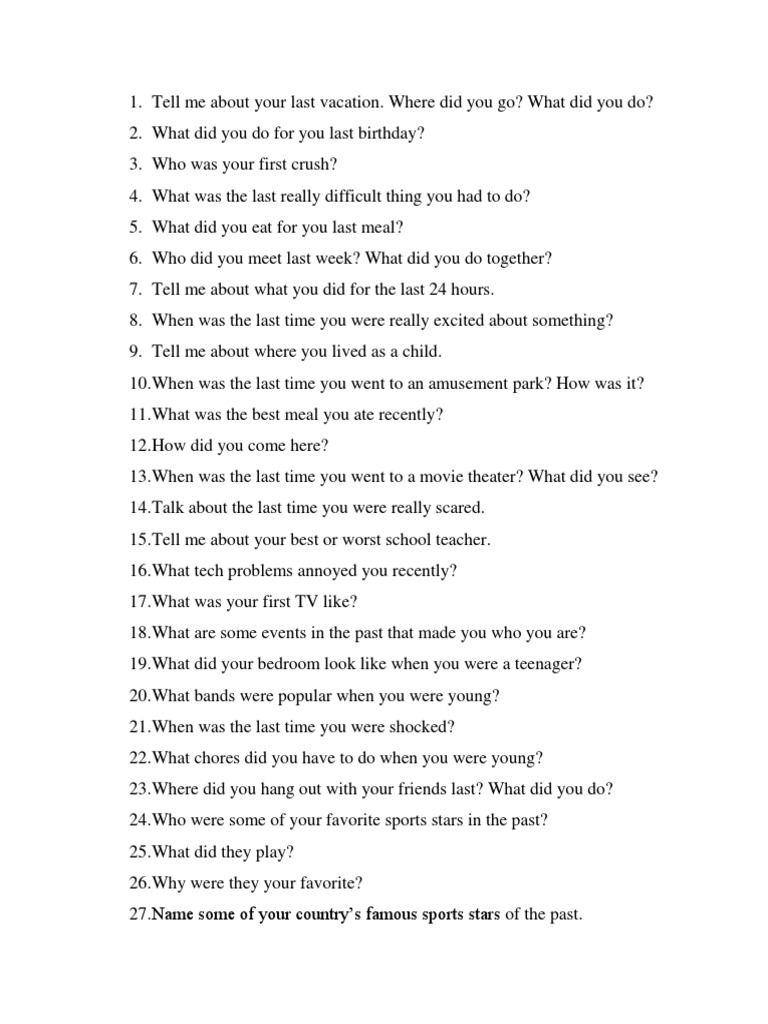 39 Questions in Simple Past Tense | PDF