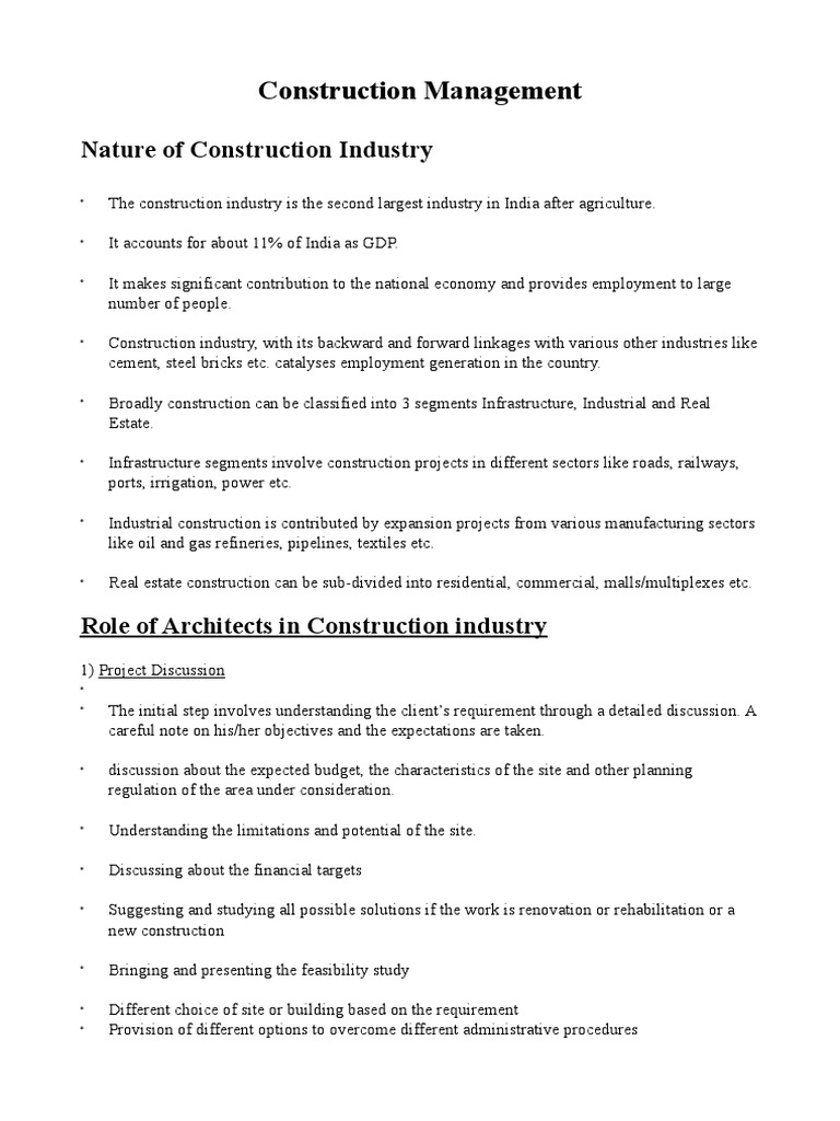 Construction Management-Notes | PDF | Construction Management | Architect