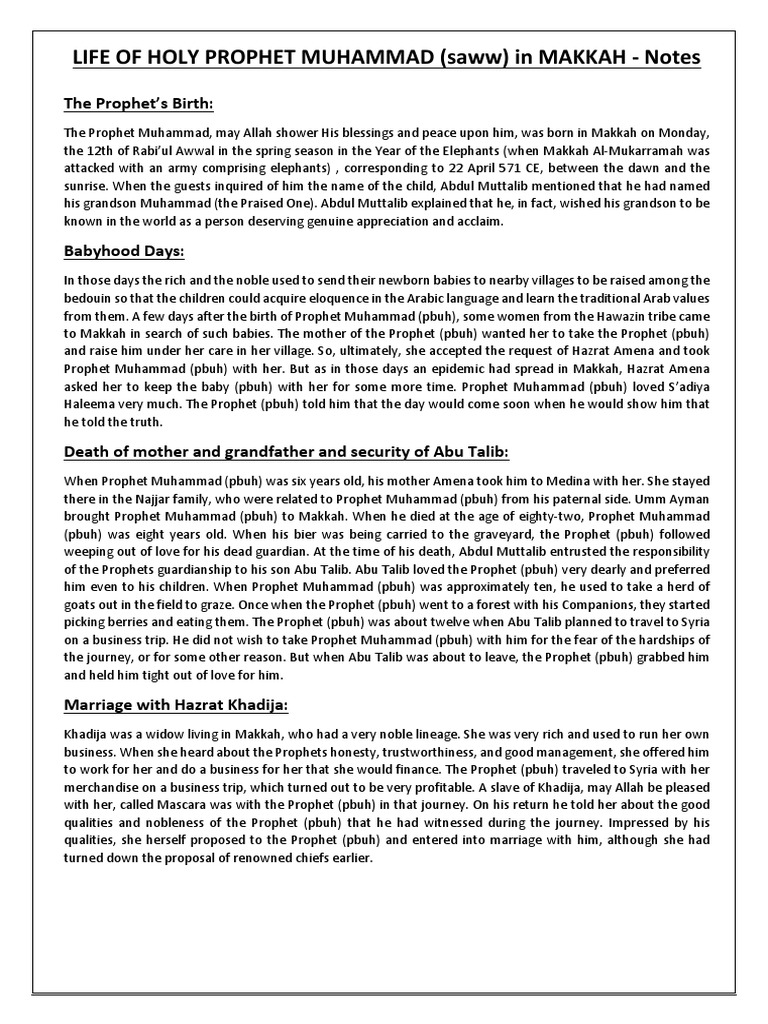Islamiat Notes (Life in Makkah) - 1 | PDF | Medina | Muhammad