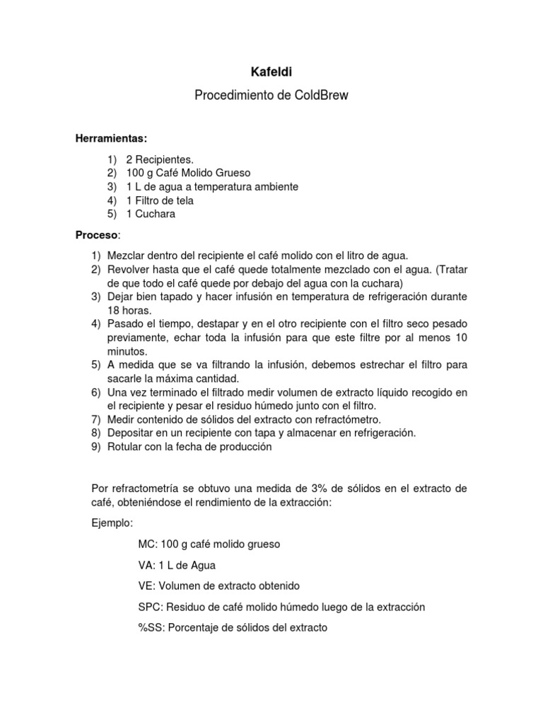 Procedimiento Cold Brew | PDF
