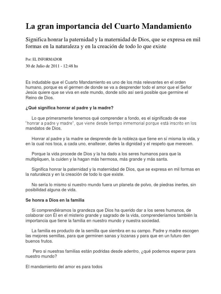 La Gran Importancia Del Cuarto Mandamiento | PDF | Vida | Dios