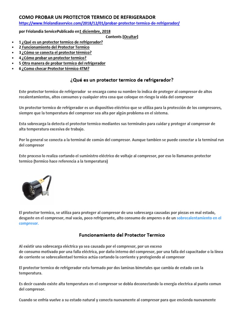 Como Probar Un Protector Termico de Refrigerador | PDF | Refrigerador | Temperatura