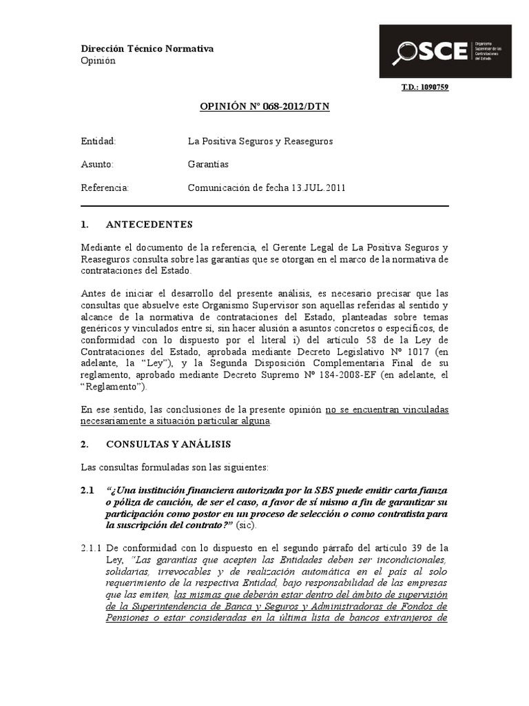 068-12 - PRE-LA POSITIVA SEGUROS Y REASEGUROS - Garantias | PDF | Póliza de seguros | Seguro