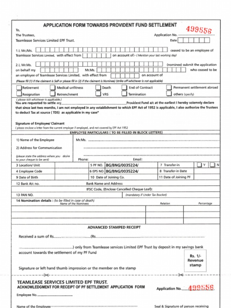 PF Settlement Application | PDF