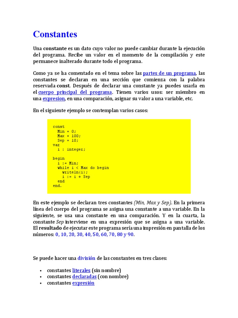 Constantes | PDF | Variable (informática) | Puntero (Programación de ...