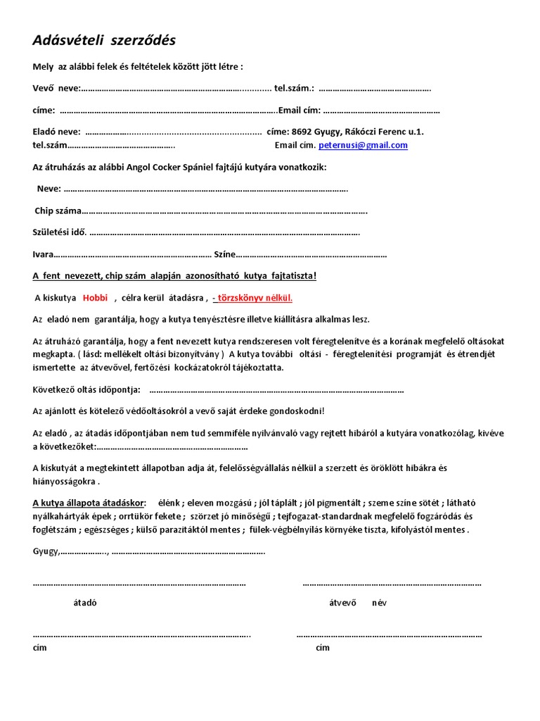 Adásvételi Szerződés | PDF