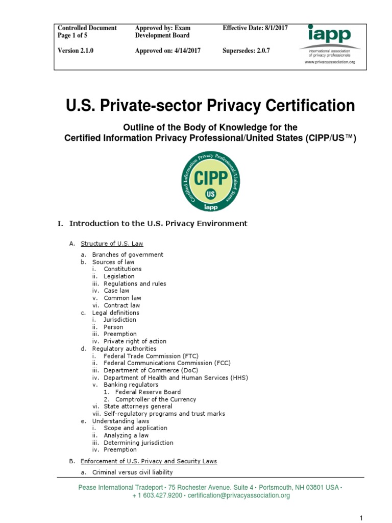 CIPP/US Certification Outline | PDF | Gramm–Leach–Bliley Act ...