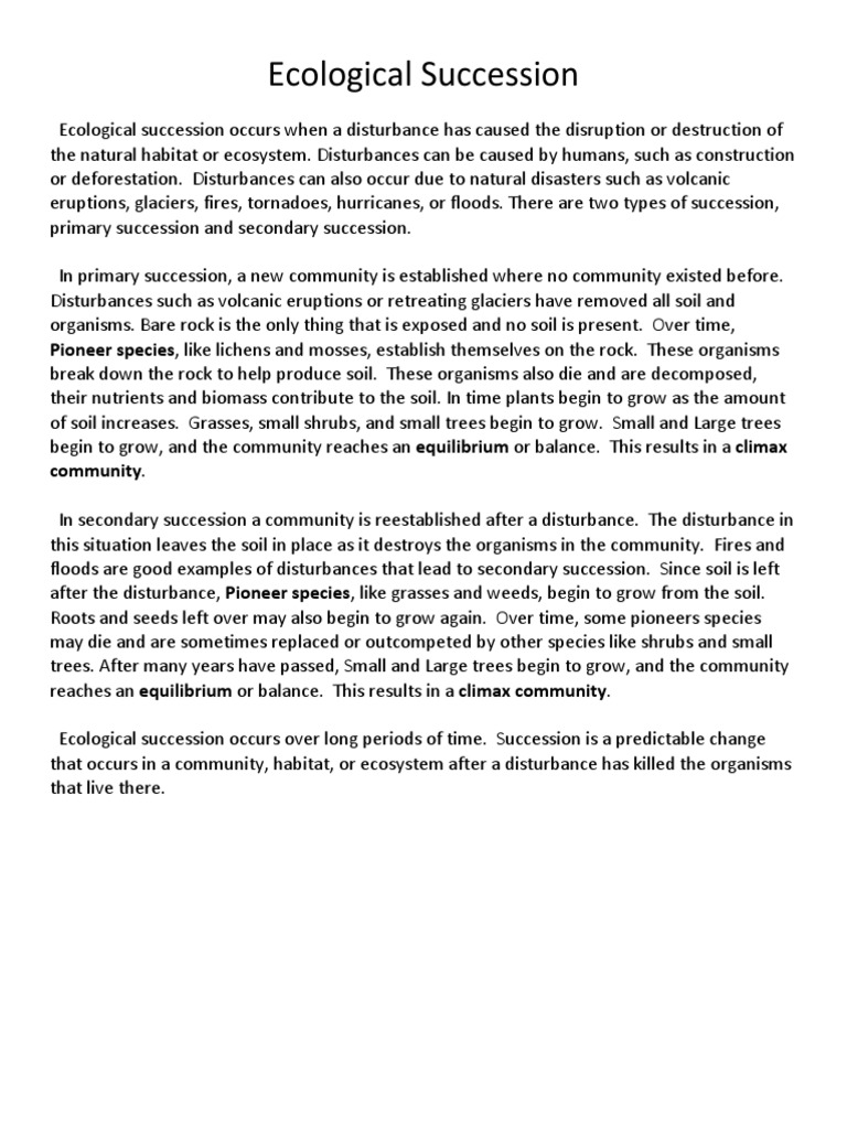 Ecological Succession Reading | PDF
