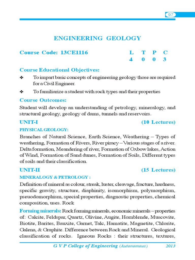 Engineering Geology Pdf Minerals Rock Geology