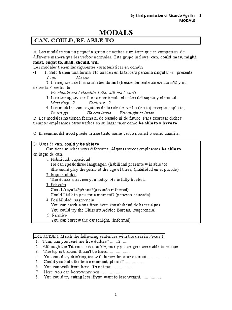 Modals: Can, Could, Be Able To | PDF | Grammar