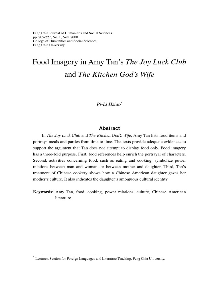 Food Imagery in Amy Tans The Joy Luck Club | PDF | Narrative | Foods