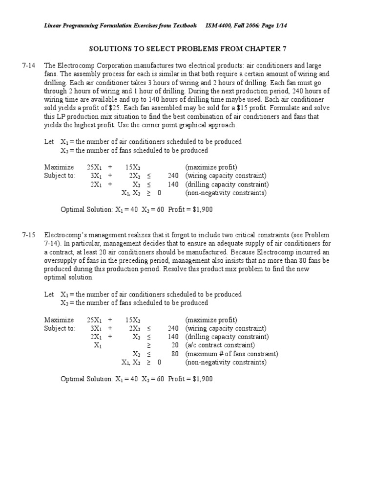 LP Formulation Problems and Solutions | PDF | Linear Programming ...