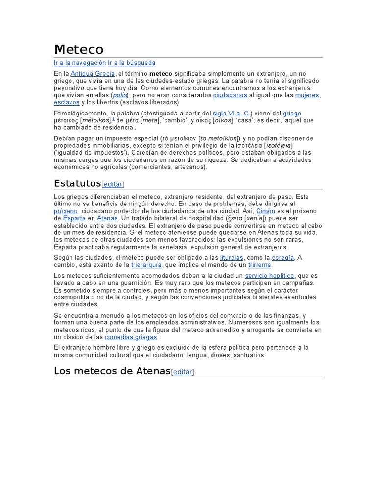 El estatus legal y social de los metecos en la Antigua Grecia | PDF ...