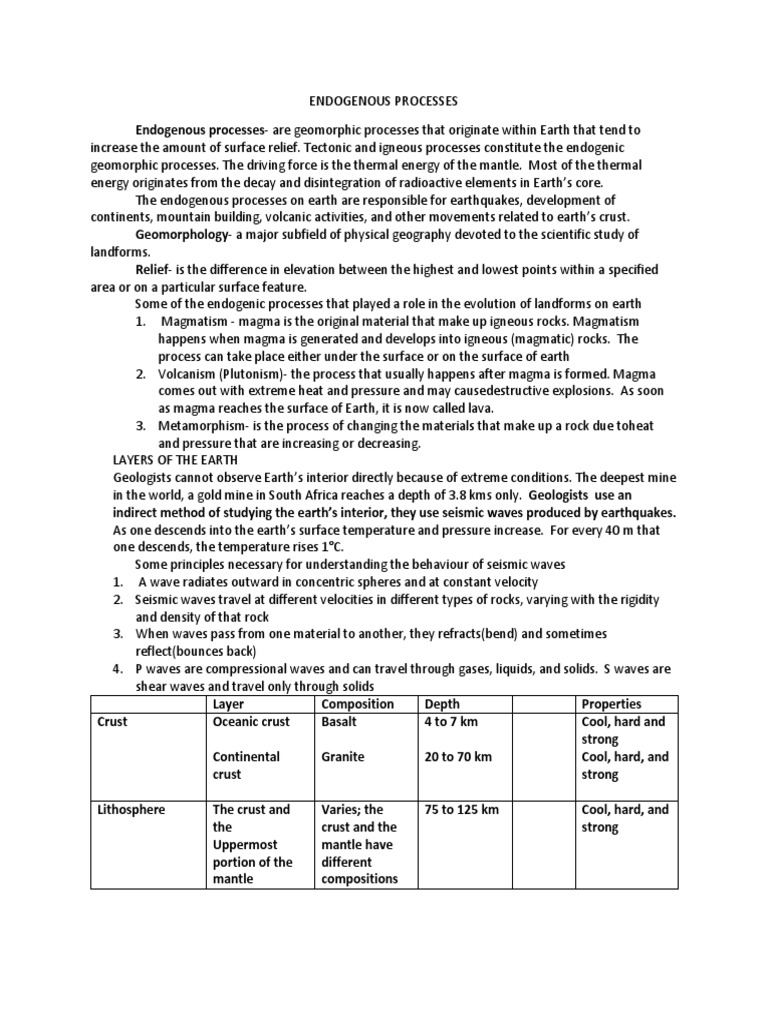 Endogenous Processes | PDF | Plate Tectonics | Volcano