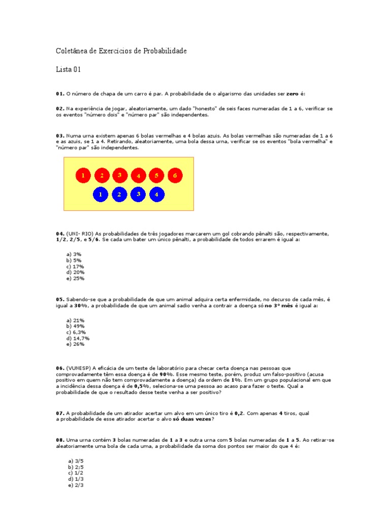 Exercícios Probabilidade com Resposta | Probabilidade | Número Primo