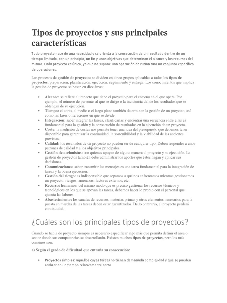 Tipos de Proyectos y Sus Principales Características | PDF ...