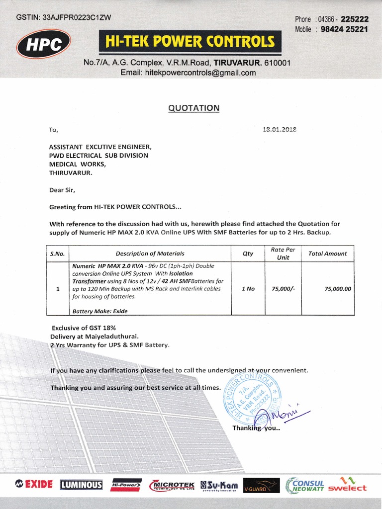Online UPS Quotation | PDF | Electric Power | Electricity