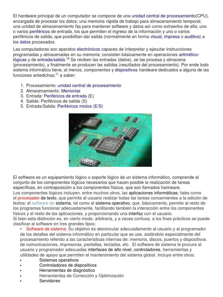 El Hardware Principal de Un Computador Se Compone de Una | PDF ...