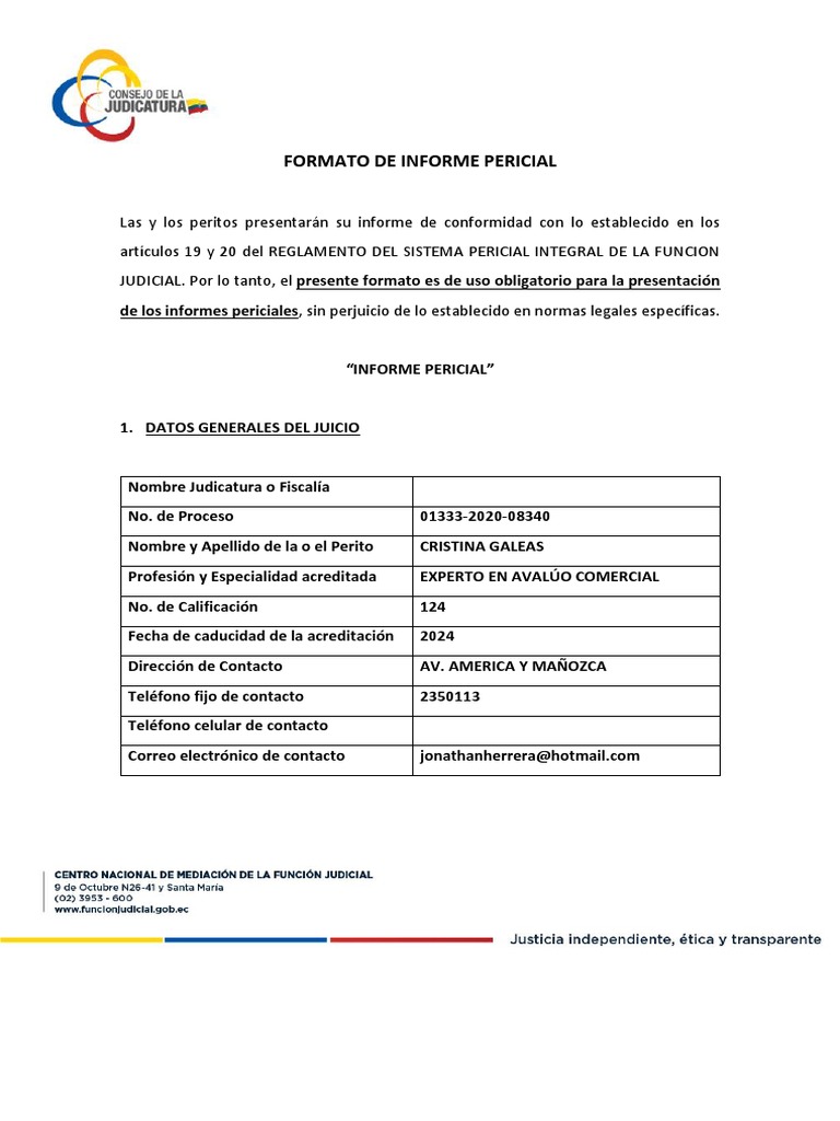 Formato de Informe Pericial en Ecuador | PDF | Testigo experto ...