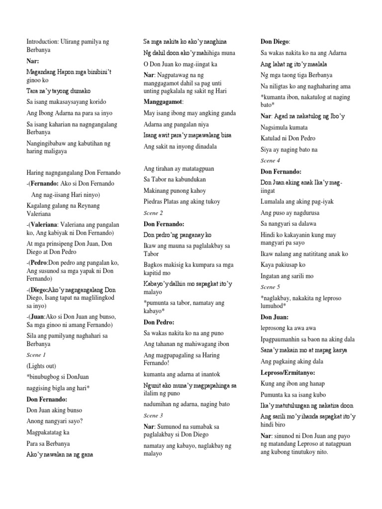 Ibong Adarna Script | PDF