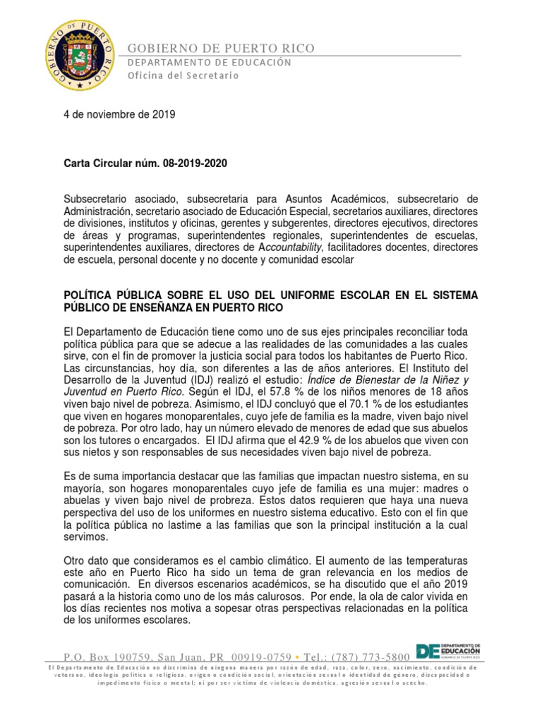 Carta Circular 08 2019 2020 Firmado | PDF | Puerto Rico | Inteligencia ...
