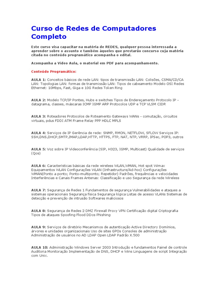 Curso de Redes de Computadores Completo | PDF