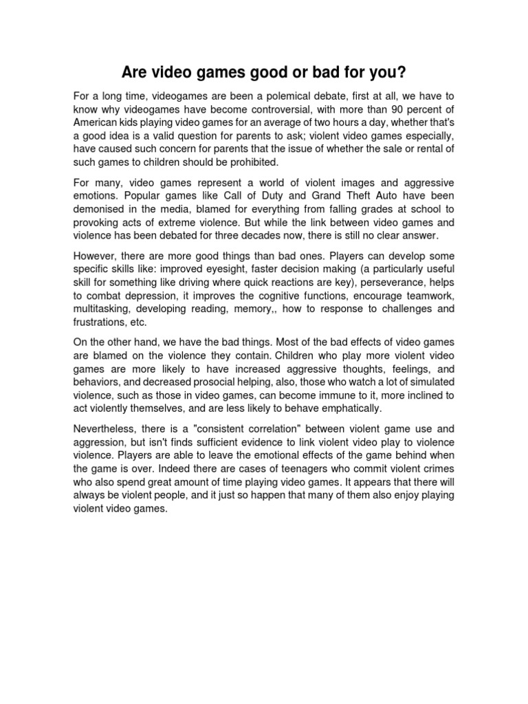 Are Video Games Good or Bad For You | PDF