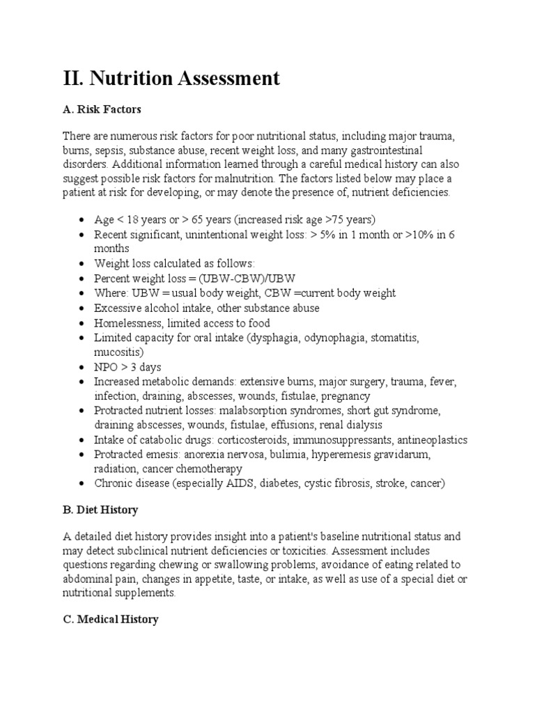 Nutritional Assessment and Risk Factors | PDF | Weight Loss | Malnutrition