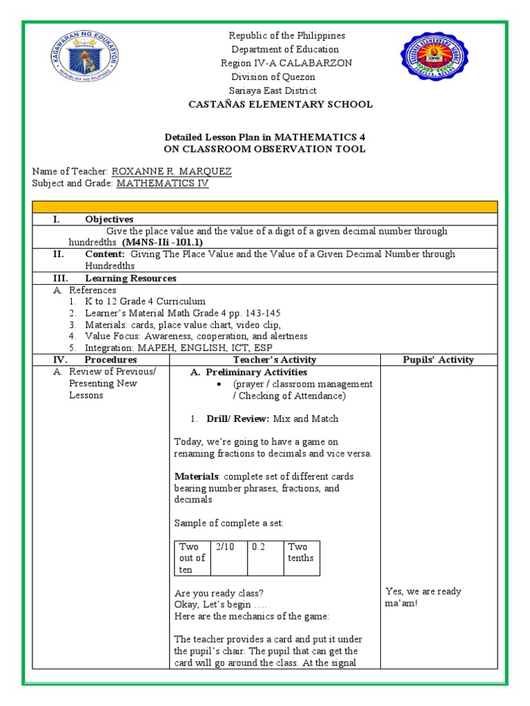 Cot-Dlp in Math4-Roxanne-Q2 | PDF | Pedagogy | Learning