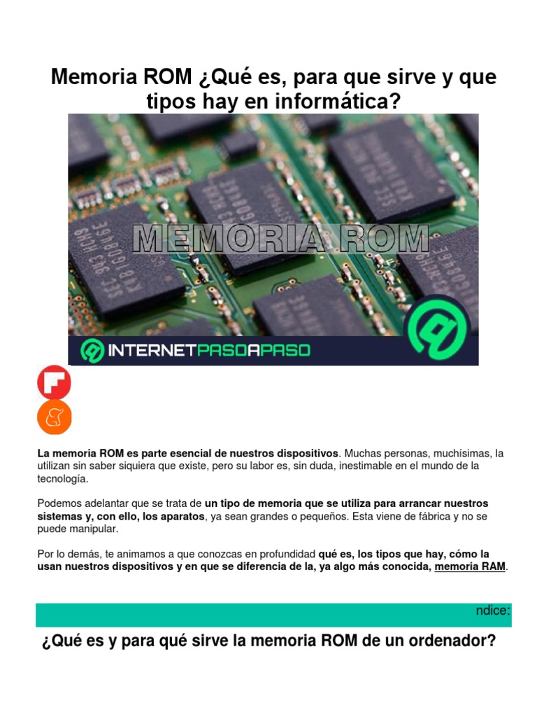 Memoria ROM: Funciones y Tipos Esenciales | PDF | Memoria de sólo ...