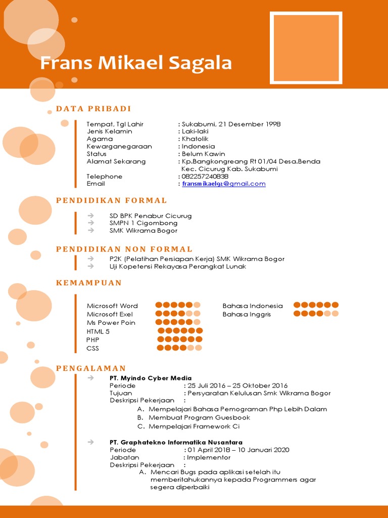 CV Frans Mikael Sagala | PDF | Karier & Perkembangan