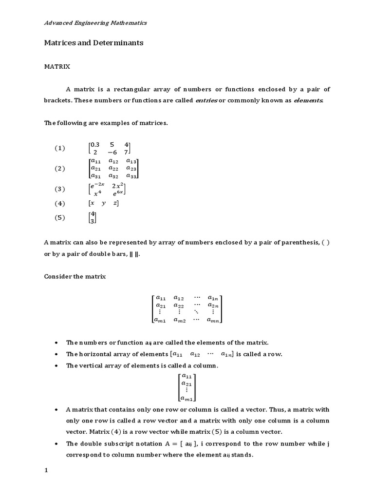 MATRICES and DETERMINANTS | PDF | Matrix (Mathematics) | System Of Linear Equations