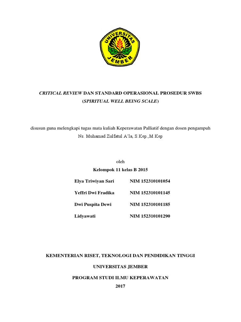 Prosedur Pengukuran SWBS Kesejahteraan Spiritual | PDF | Karier ...