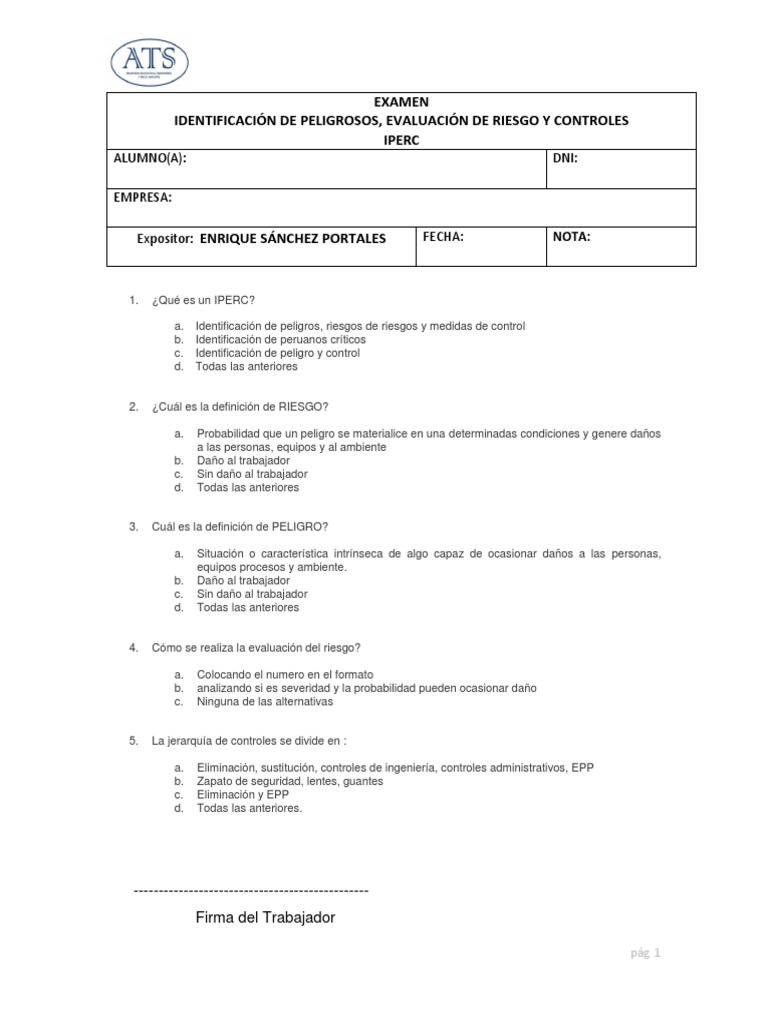 Exámen IPERC - ATS | PDF