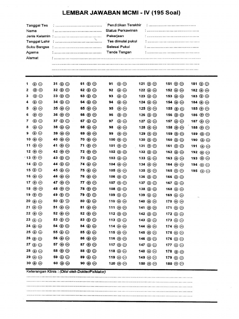 MCMI-IV - Lembar Jawaban | PDF