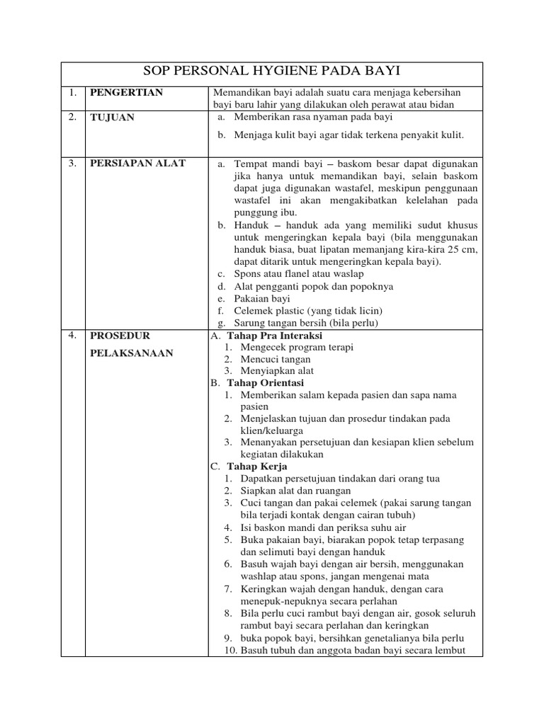 Sop Personal Hygiene Pada Bayi | PDF