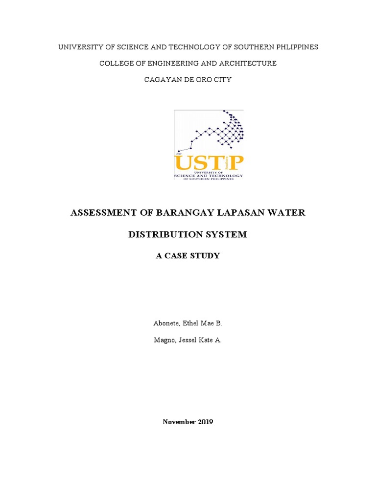 Assessment of Barangay Lapasan Water Distribution System A Case Study ...