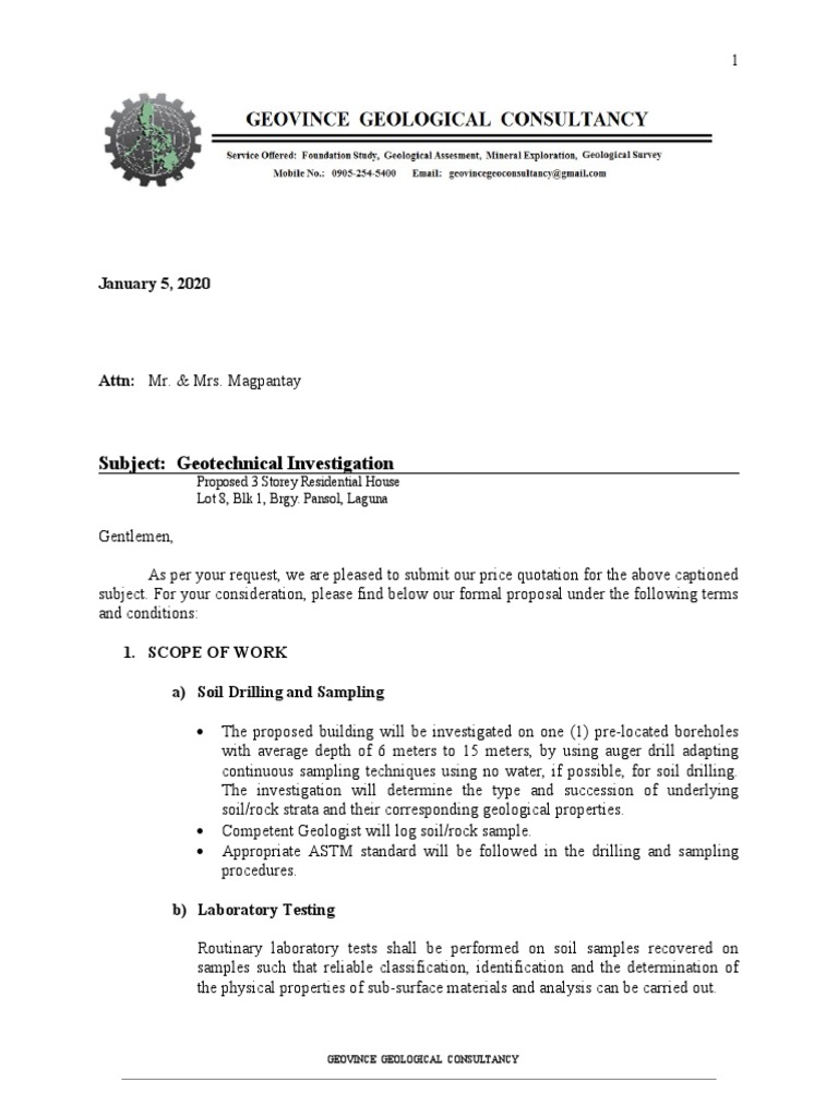 Geotechnical Investigation Proposal | PDF | Geology | Geotechnical ...