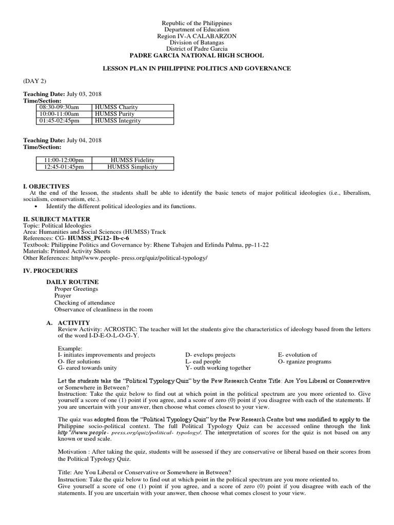 DLP - 4as July 03 2018 - Philpol | PDF | Ideologies | Cognitive Science