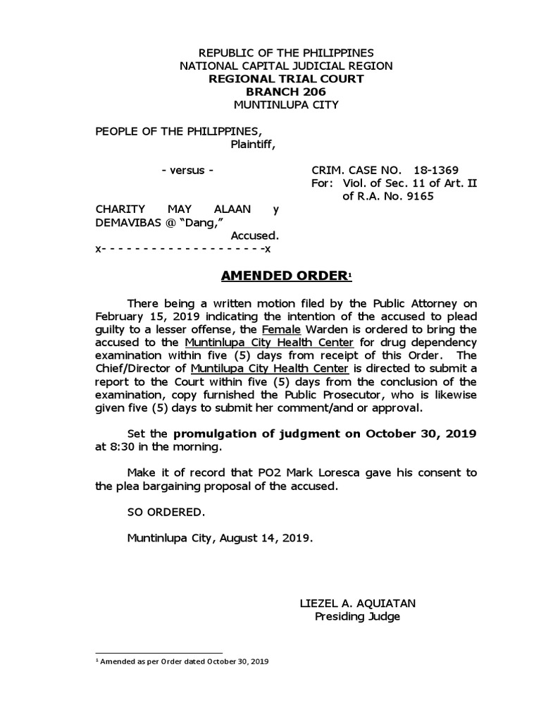 Amended Order | PDF | Plea Bargain | Prosecutor