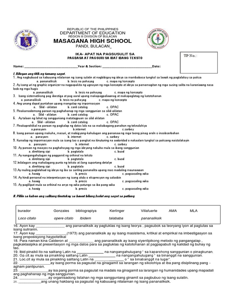 Pagbasa at Pagsuri Exam2 | PDF