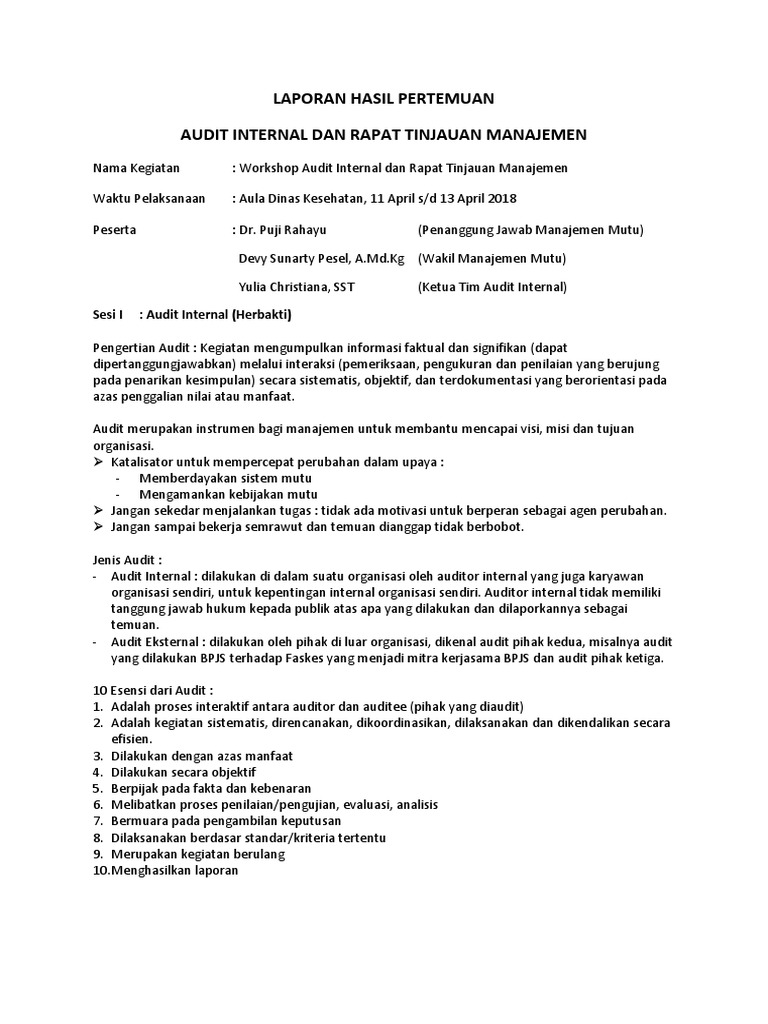 Laporan Pertemuan Audit Dan RTM | PDF