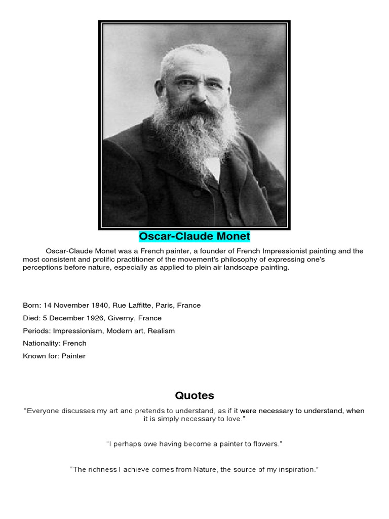 Art Appreciation Project | PDF | Claude Monet | Michelangelo