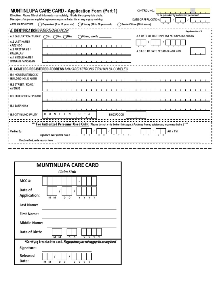 Muntinlupa Care Card Application Form | PDF | Violence