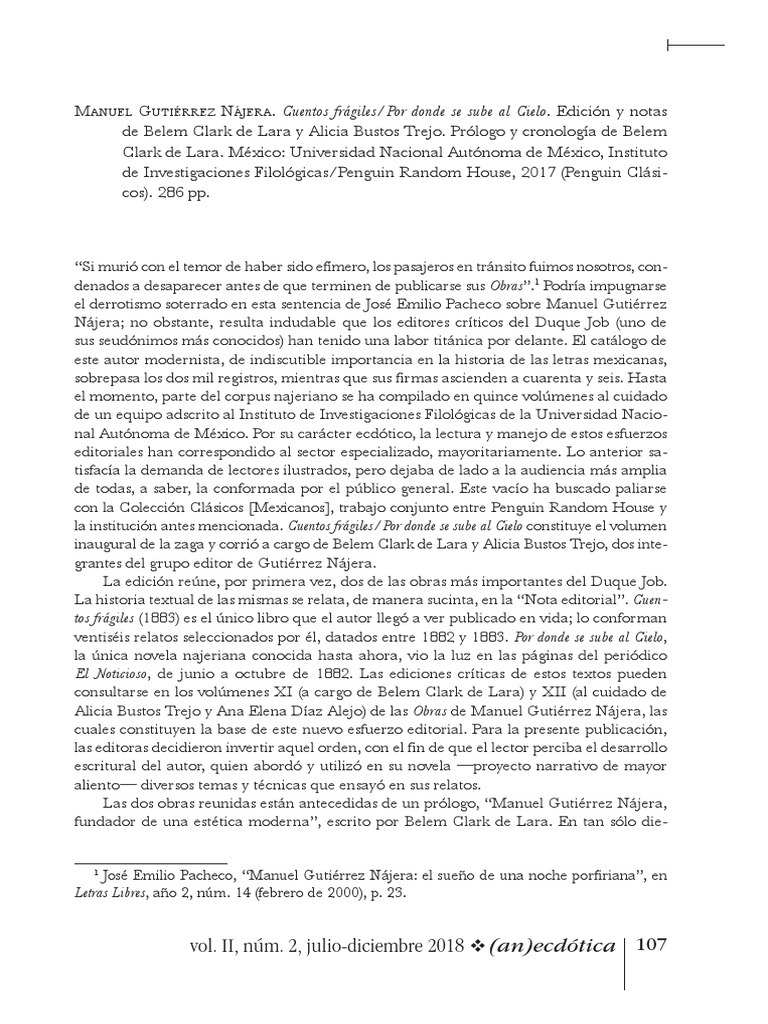Manuel Gutiérrez Nájera. Cuentos frágiles/Por donde se sube al Cielo ...