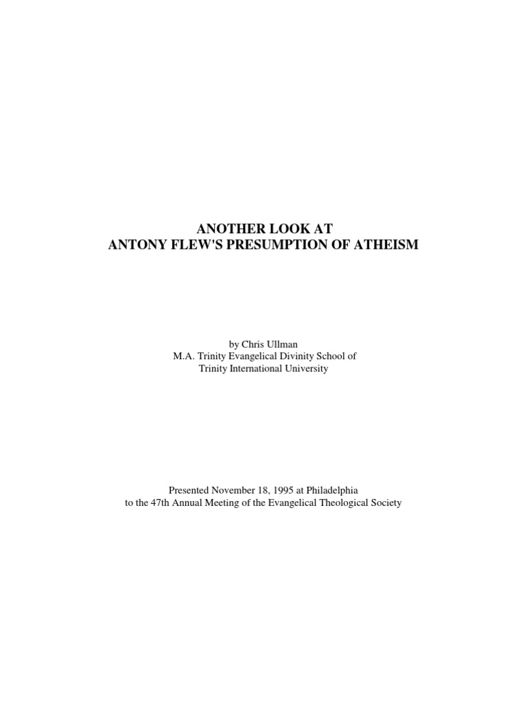 Take Another Look at Antony Flews Presumption of Atheism - 1995 | PDF ...