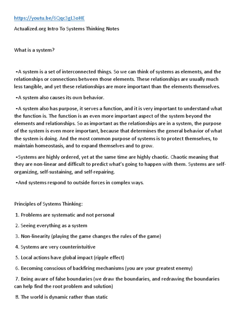 Intro To Systems Thinking Notes | PDF | System | Nonlinear System