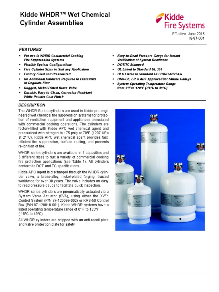 K-87-001 - Kidde WHDR Cylinder Assemblies - BG | PDF | Valve | Actuator